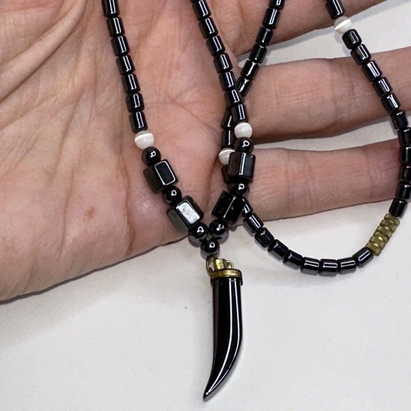 Unbranded | Jewelry | Hematite Necklace Tooth Horn Charm White Cats Eye ...